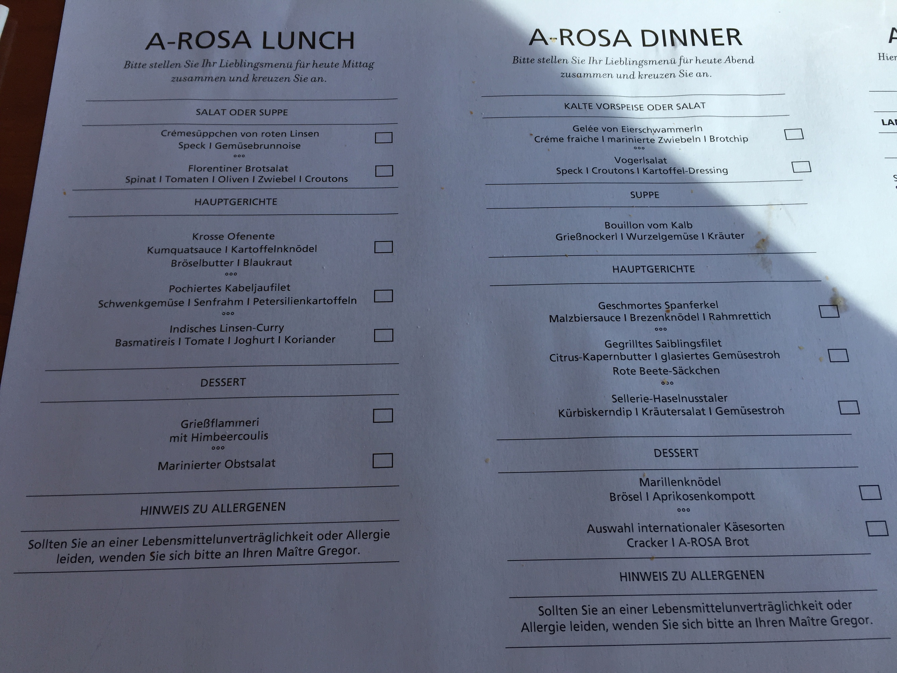 wasserurlaub Menü Arosa Mia Bratislava 25.6.2020 - AIDAFANS / AIDA-FANS ...